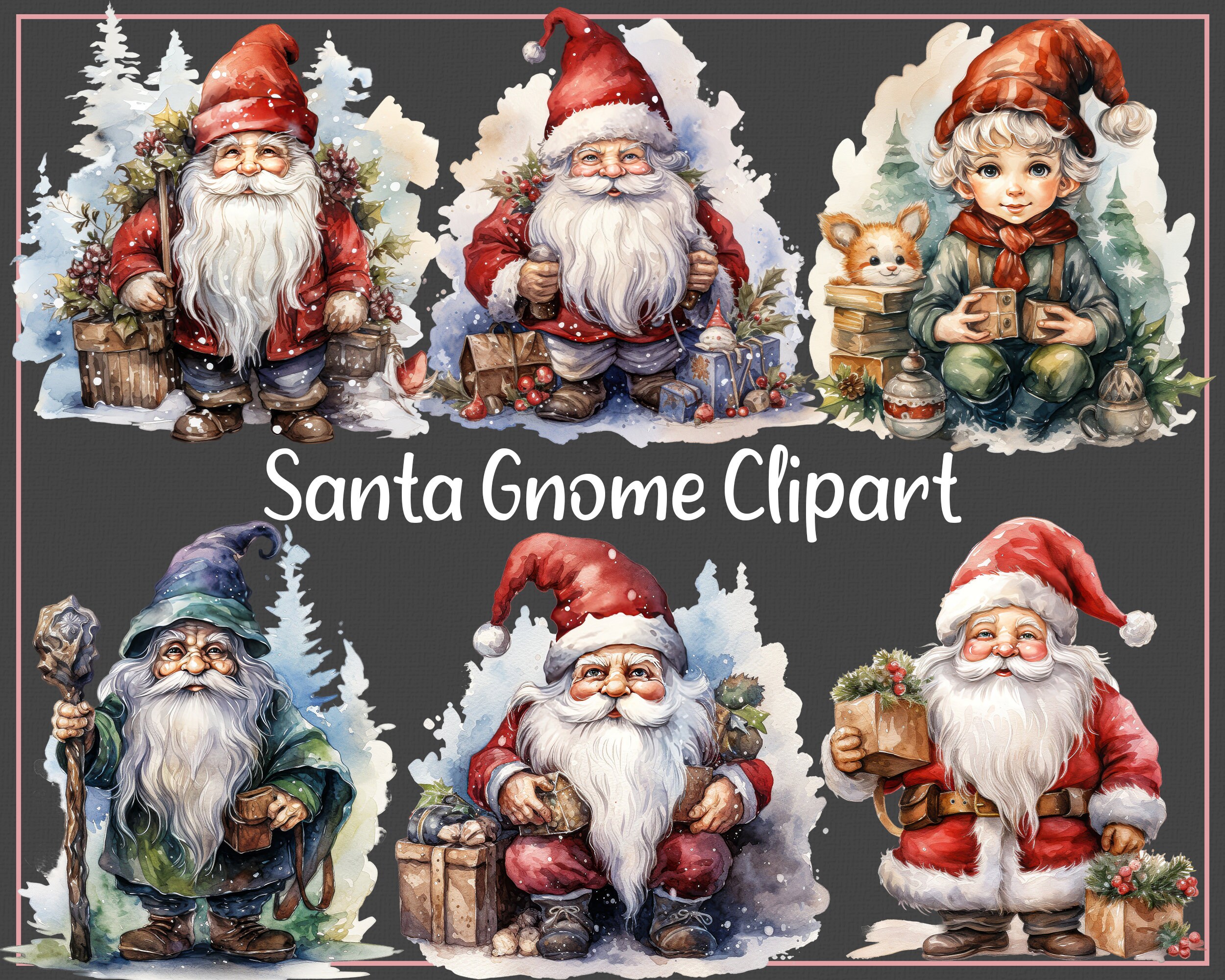 Santa Gnome Clipart, Christmas Santa Gnome PNG, Whimsical Holiday Gnome ...