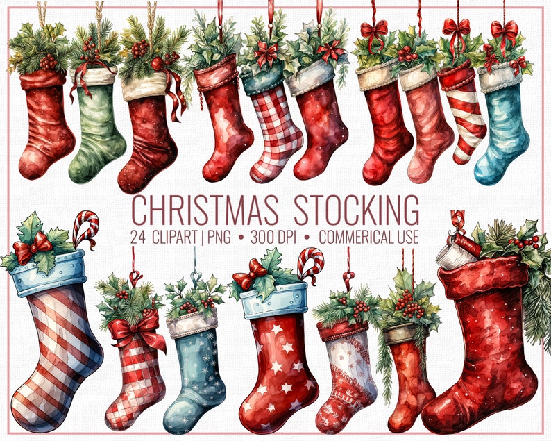 Christmas Stocking Clipart, Holiday PNG Graphics (digital Download) - Etsy