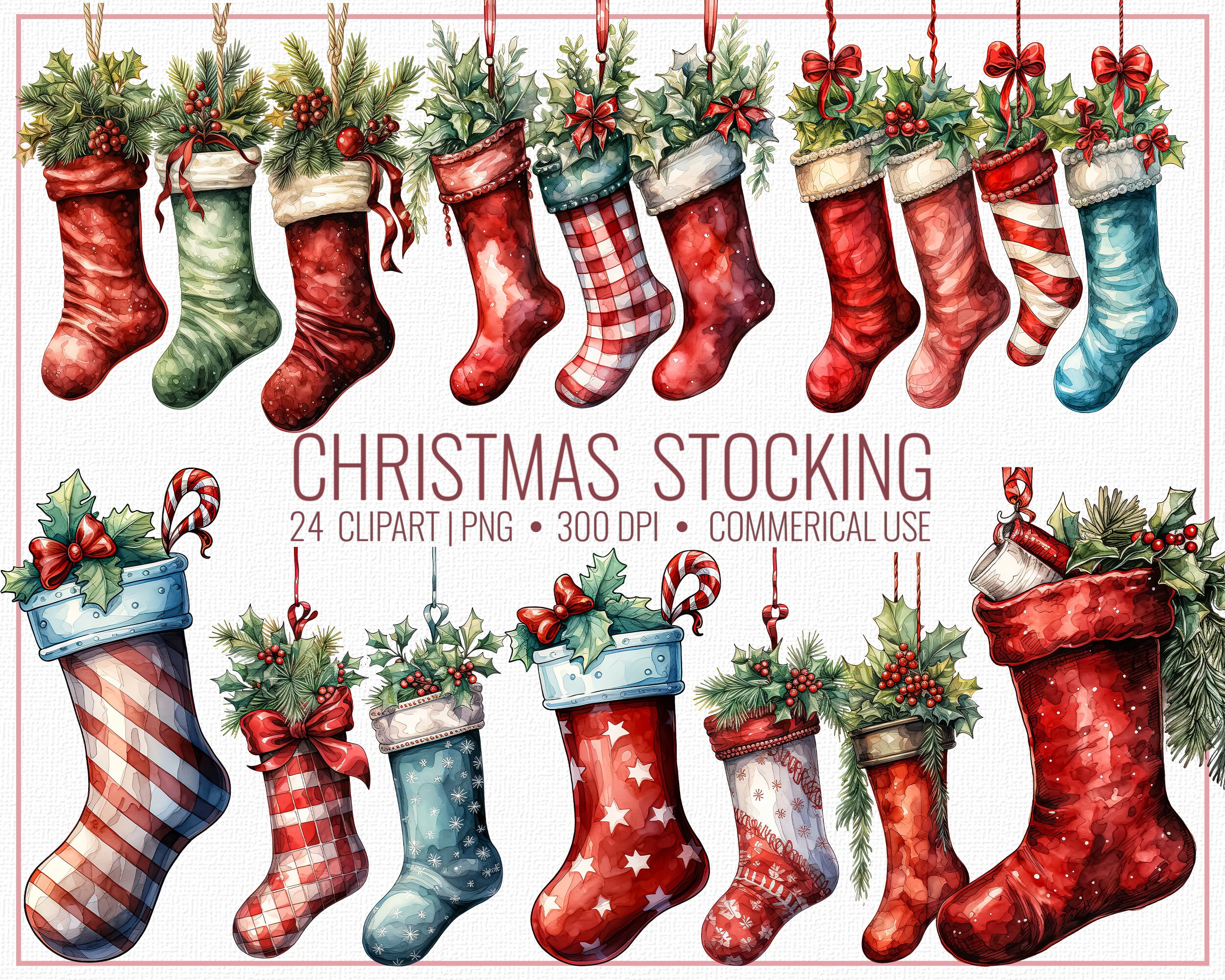 Christmas Stocking Clipart, Holiday PNG Graphics (digital Download) - Etsy