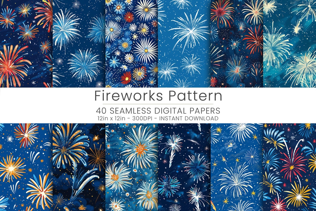 40 Fireworks Pattern Digital Paper, JPG, Scrapbooking, Instant Download ...