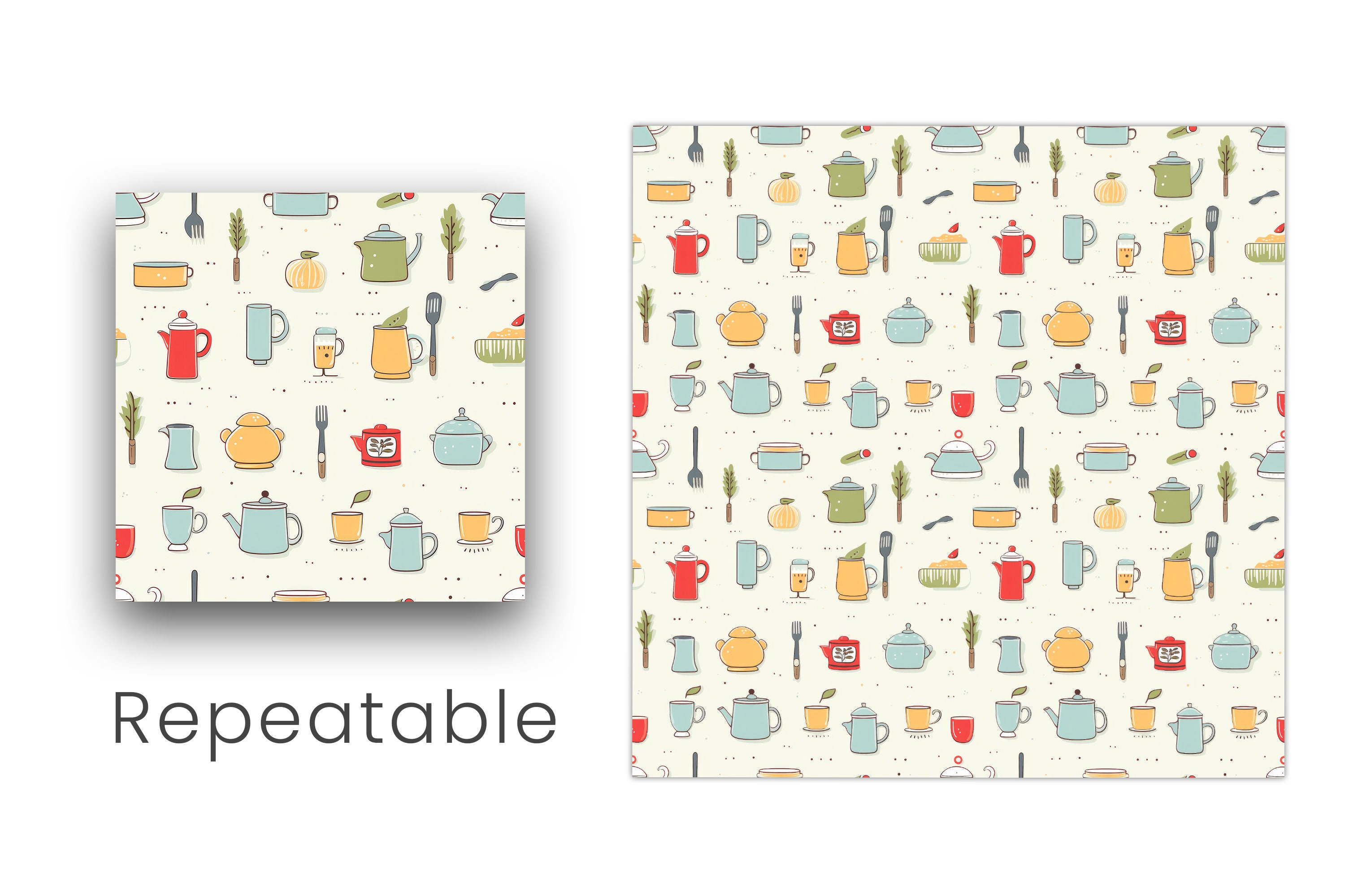 24 Seamless Kitchen Essentials Digital Paper, Cute Kitchenware Patterns ...