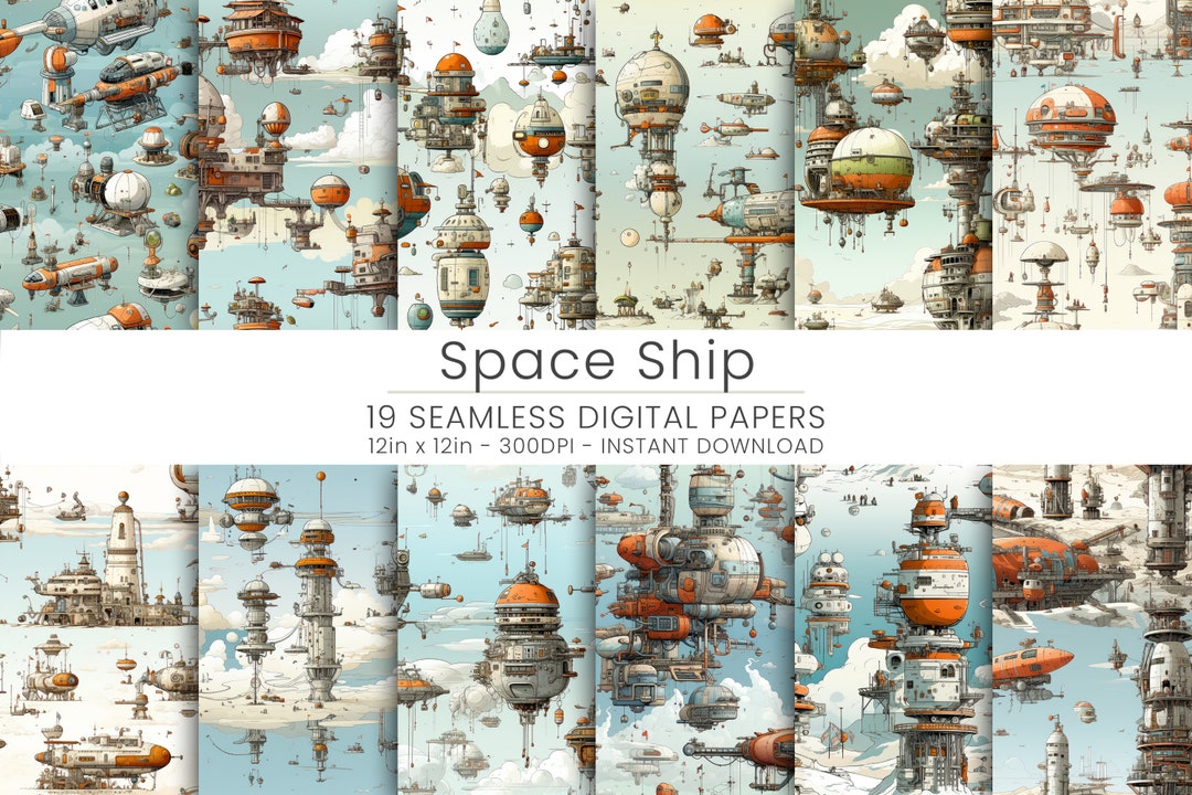 19 Spaceship Digital Paper Designs, Kids Room Decor, Instant Download ...