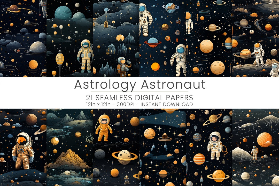 21 Astrology Astronaut Digital Paper, JPG, Instant Download ...
