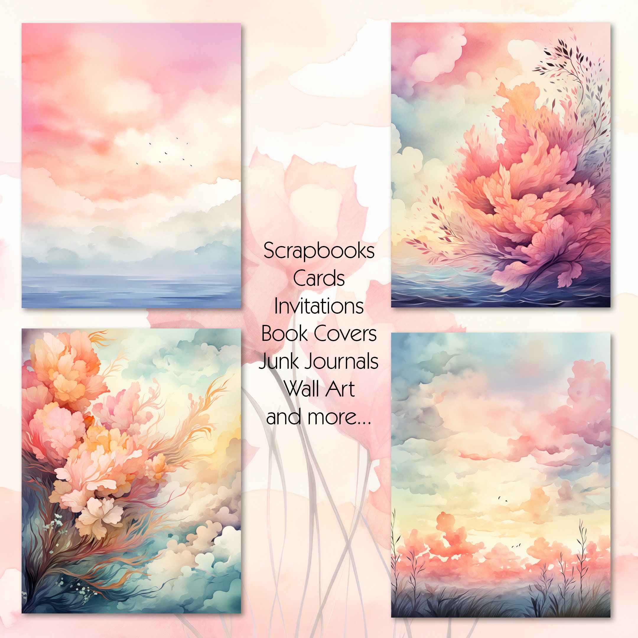 29 Peaceful Watercolor Landscape Digital Papers Yoga, Meditation Art ...