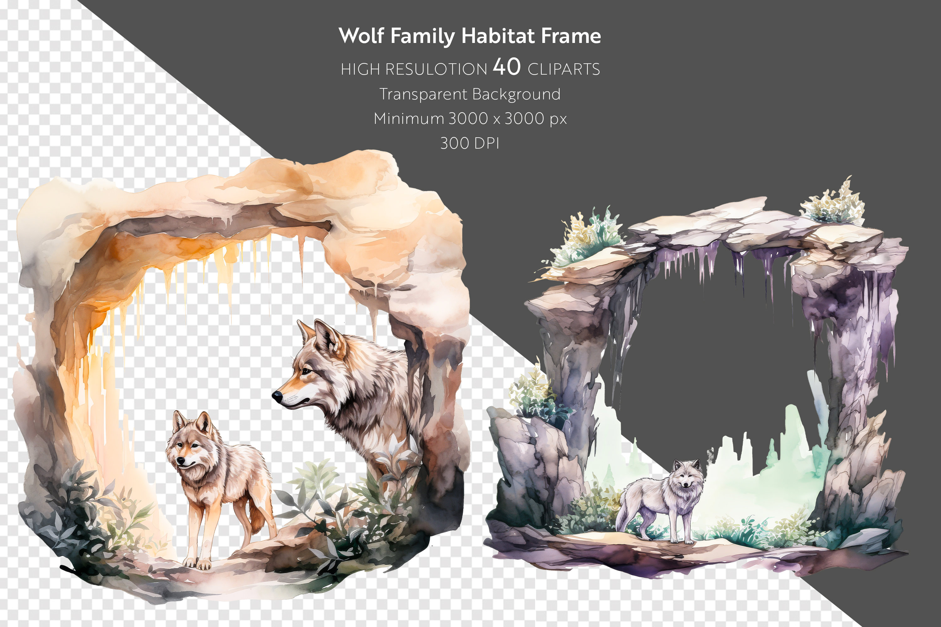 Wolf Family Habitat Frame, Decorative Habitat Border PNG, 40 Mother ...