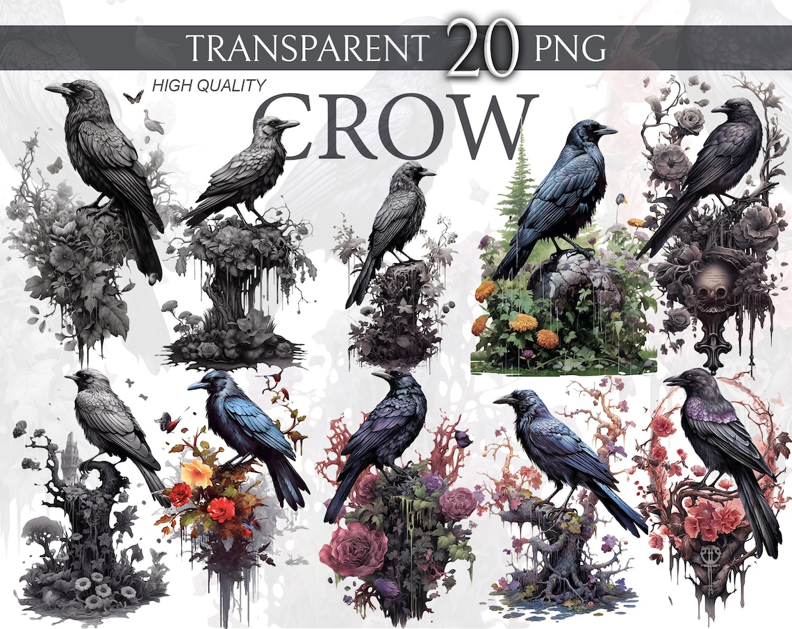Digital Printable Crow High-resolution Transparent PNG Digital ...
