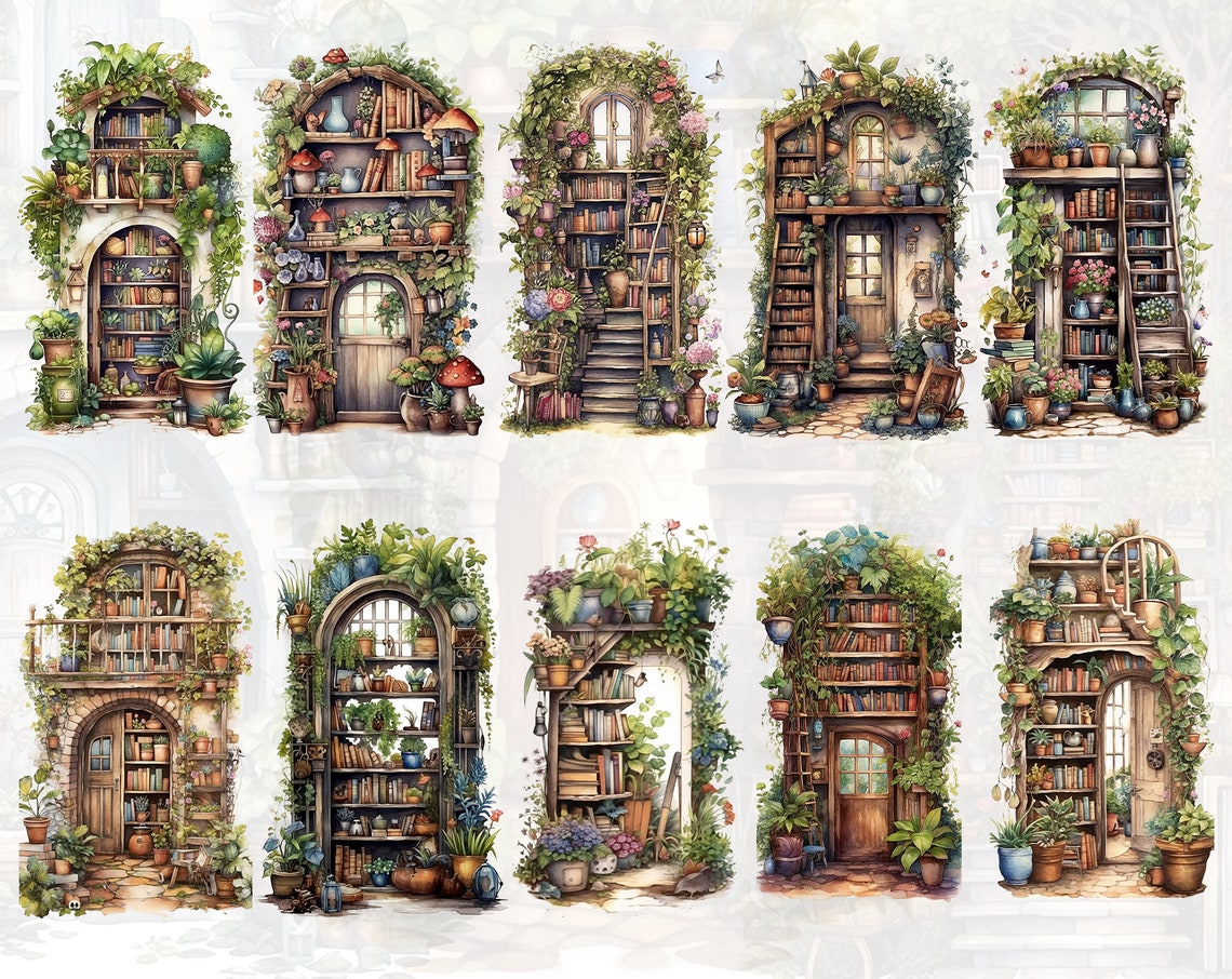 Fantasy Bookshelf Art Set - 29-piece Transparent PNG, Instant Download ...