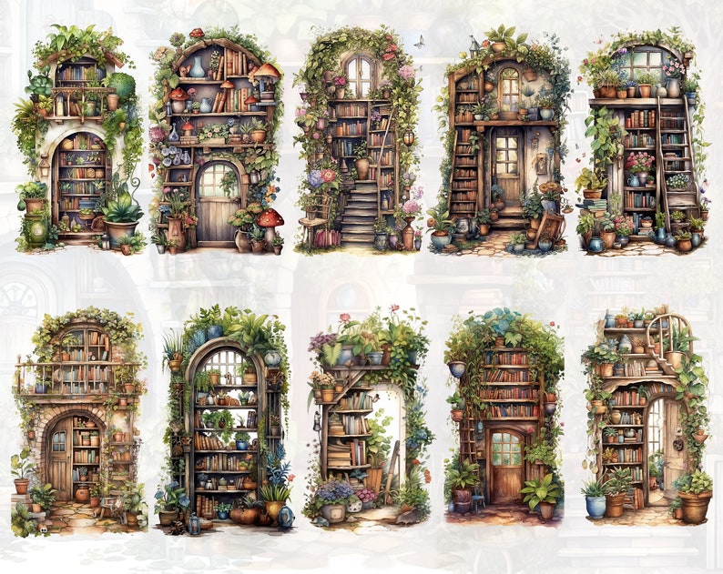 Fantasy Bookshelf Art Set - 29-piece Transparent PNG, Instant Download ...
