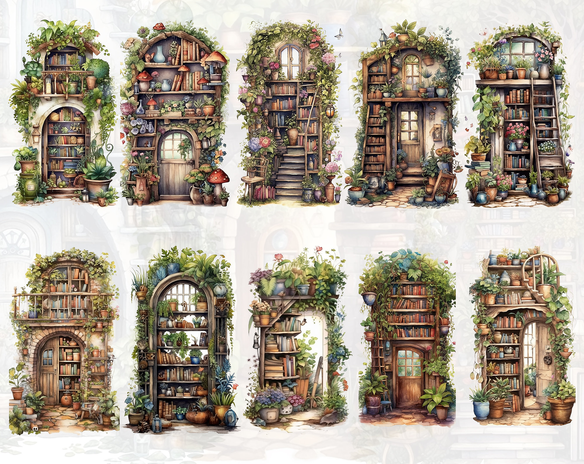 Fantasy Bookshelf Art Set - 29-piece Transparent PNG, Instant Download ...
