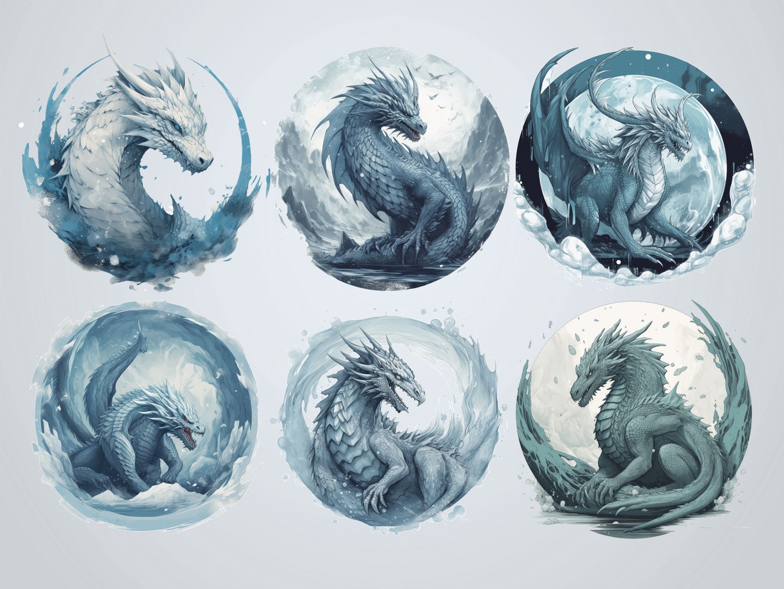 Ice Dragon Clipart Bundle Digital Dragon Art, Transparent Background ...