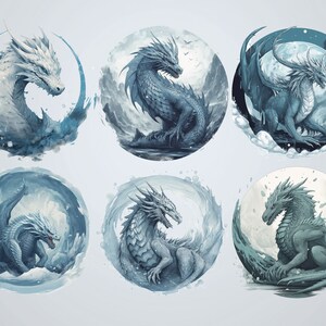 Ice Dragon Clipart Bundle - Digital Dragon Art, Transparent Background ...