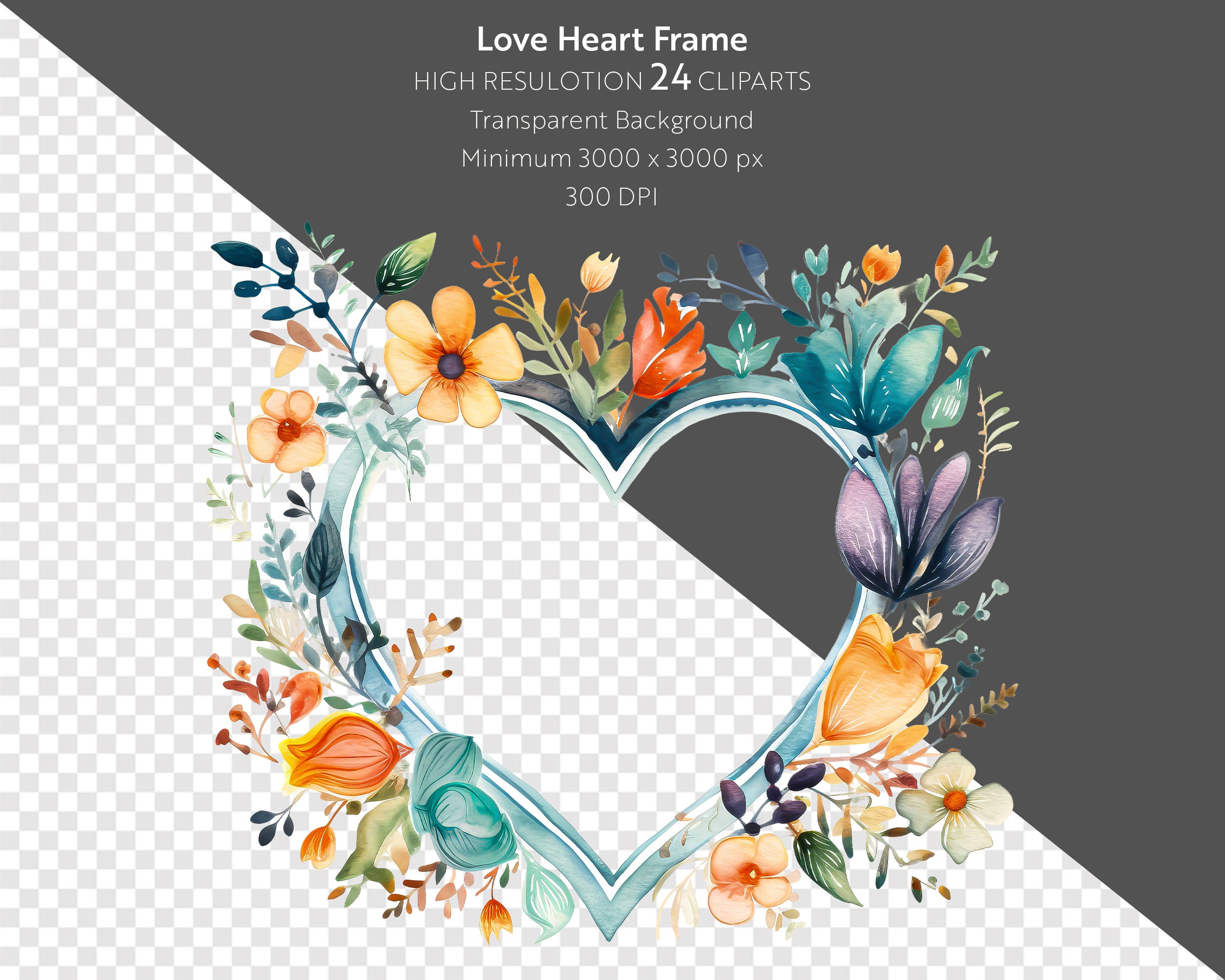 Love Heart Frame, Various Border Clipart, 24 Romantic and Versatile ...