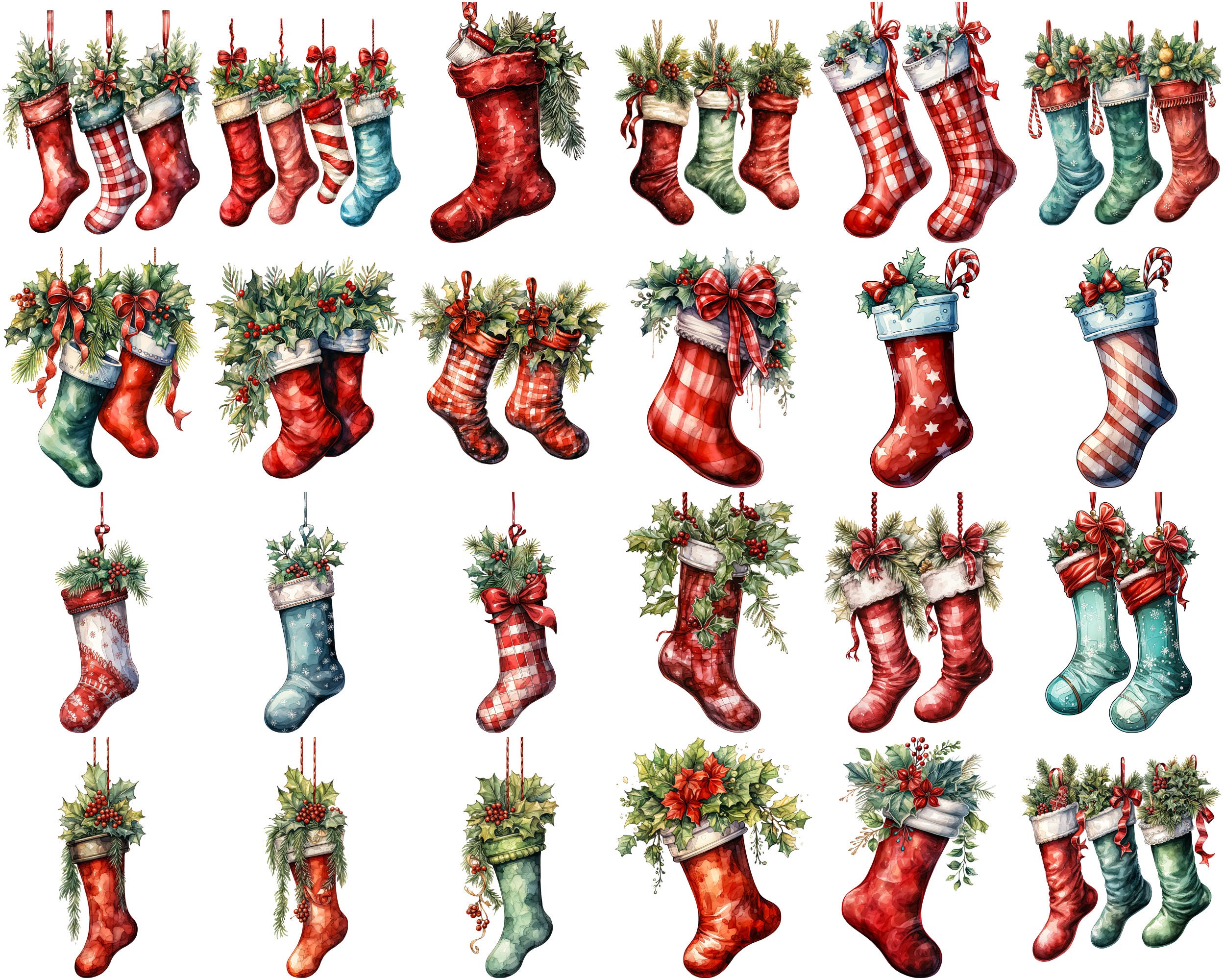 Christmas Stocking Clipart, Holiday PNG Graphics (digital Download) - Etsy