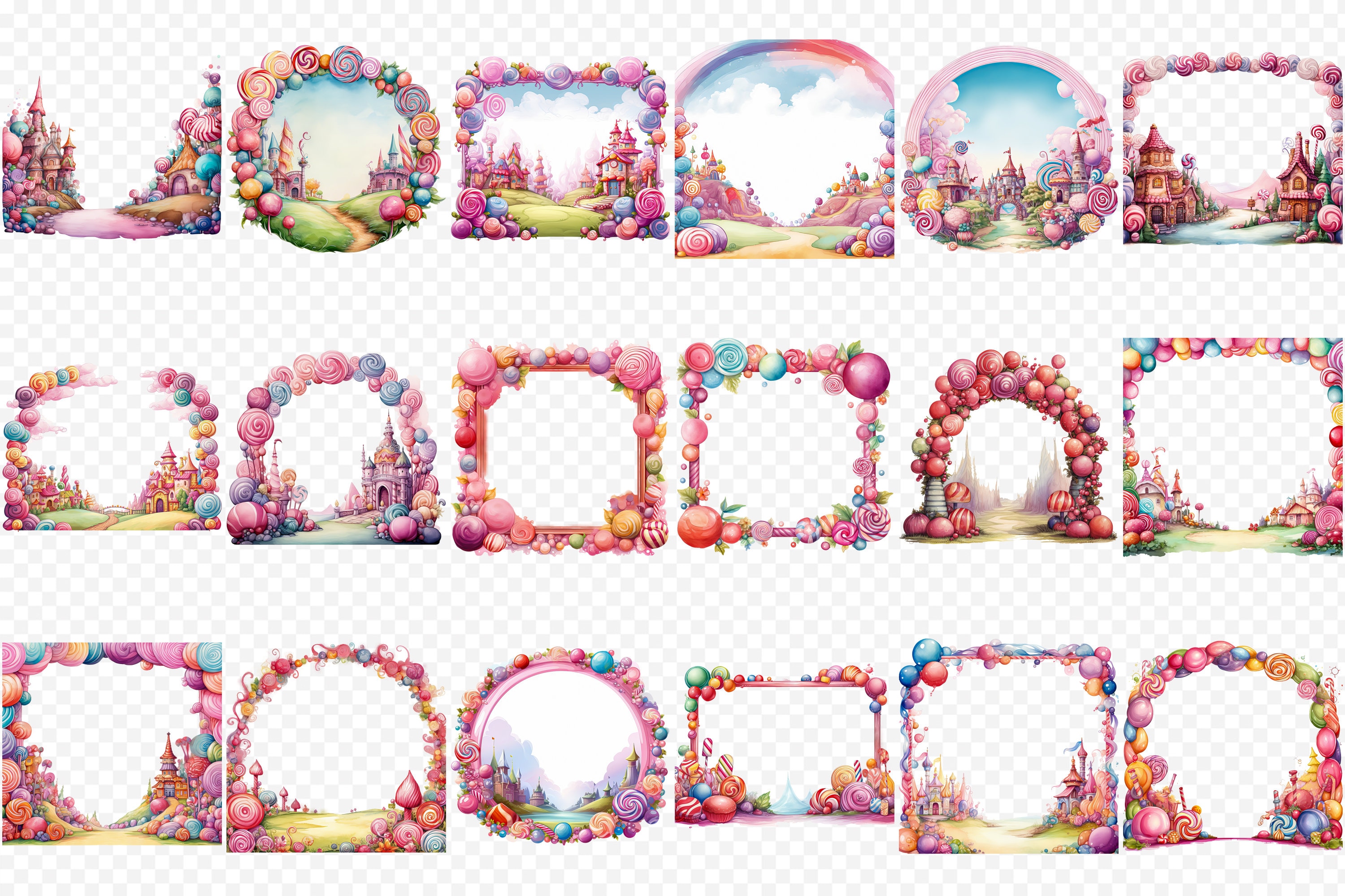 Colorful Candy Land Clipart Frame, 53 Instant Download PNG, Sweet Candy ...