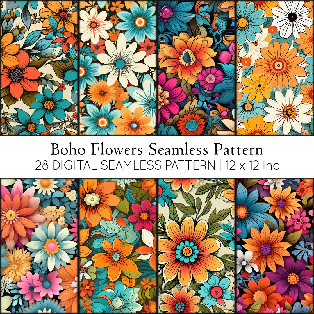 28 Boho Floral Pattern Seamless Set | Colorful Digital Seamless ...