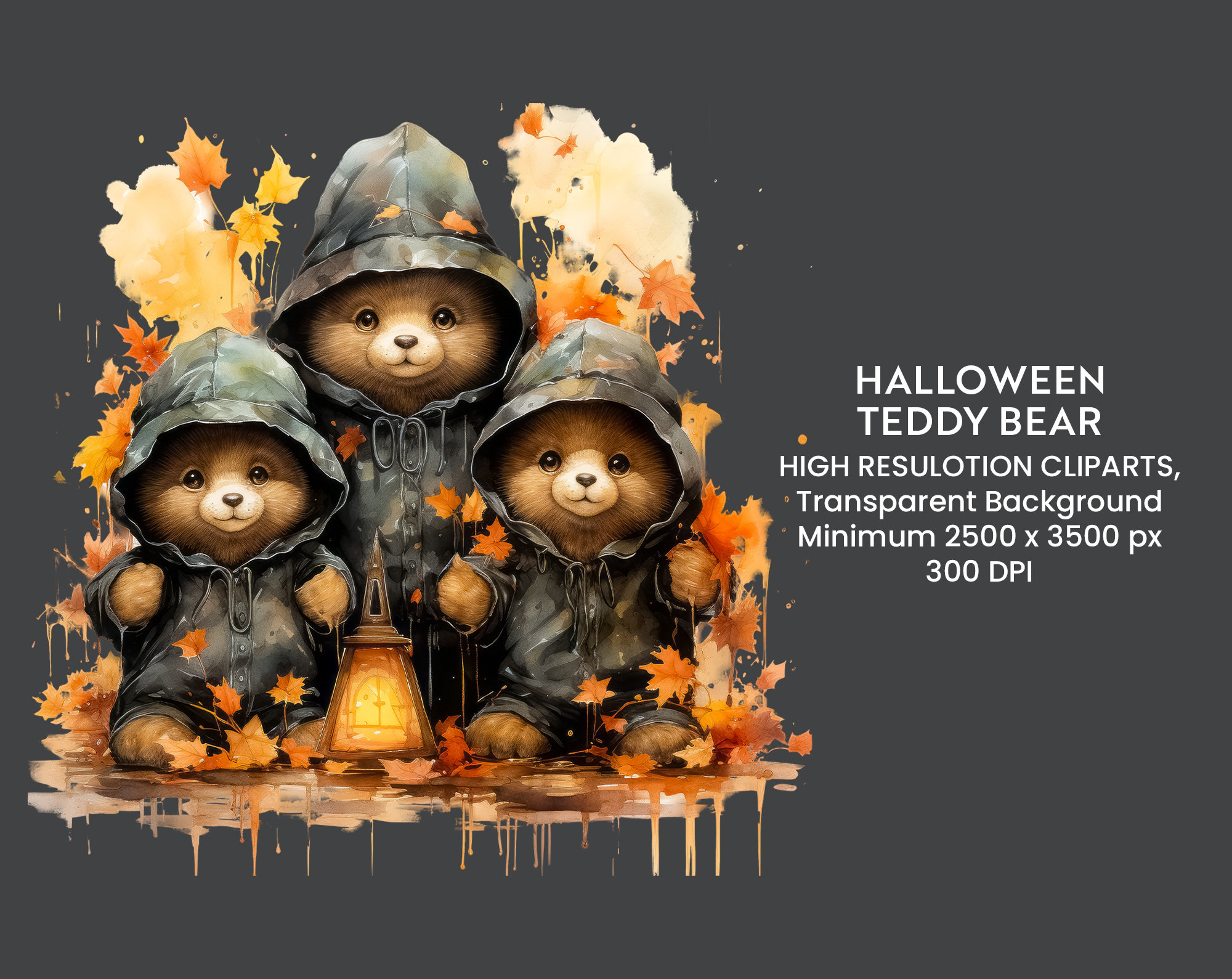 Halloween Teddy Bear Clipart 32 PNG Cute and Spooky - Etsy