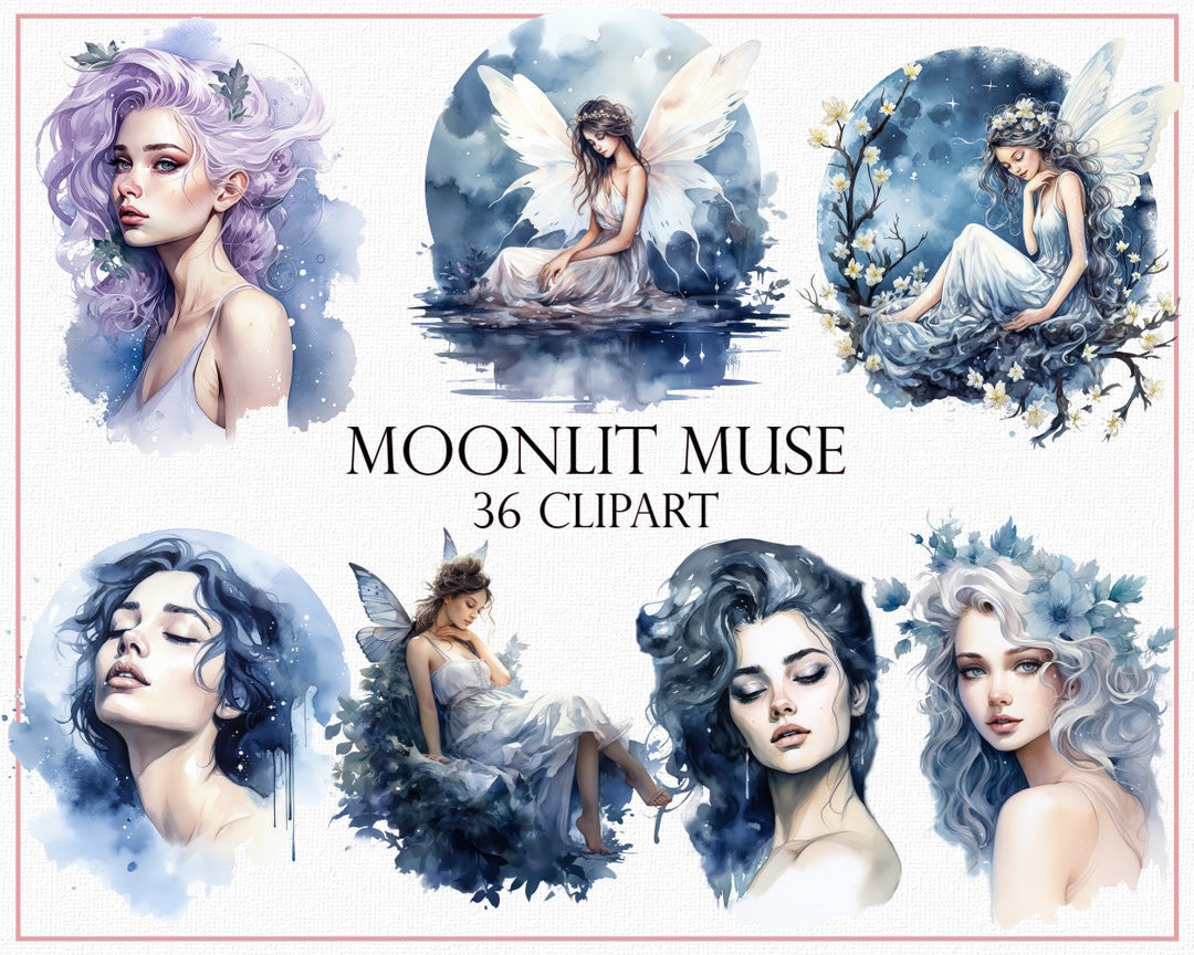 Moonlit Muse Clipart Set | 36 Transparent Watercolor Designs | Perfect ...