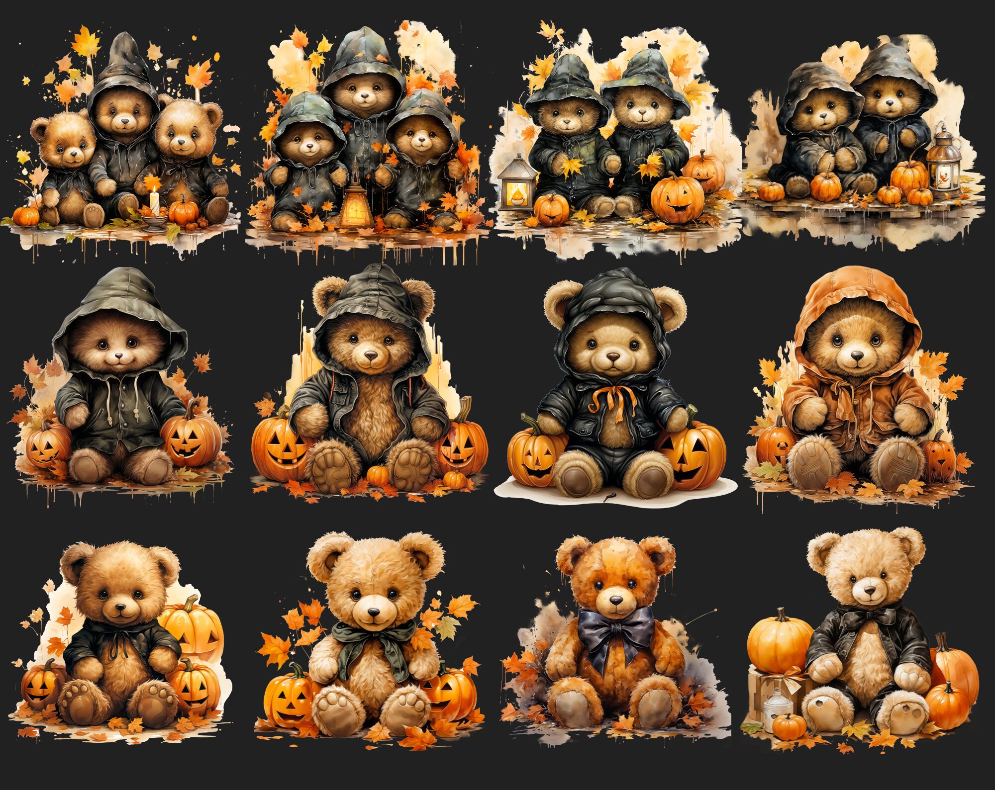 Halloween Teddy Bear Clipart 32 PNG Cute and Spooky - Etsy