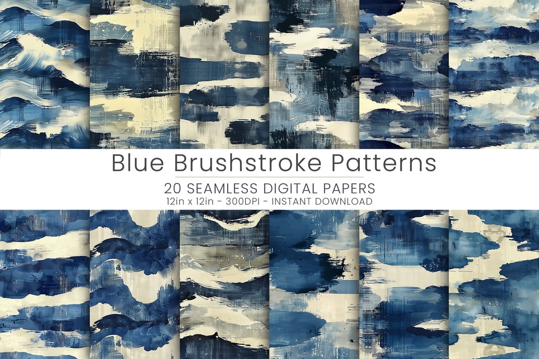 20 Abstract Blue Brushstroke Patterns | Seamless Digital Paper | Modern ...