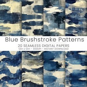 20 Abstract Blue Brushstroke Patterns | Seamless Digital Paper | Modern ...