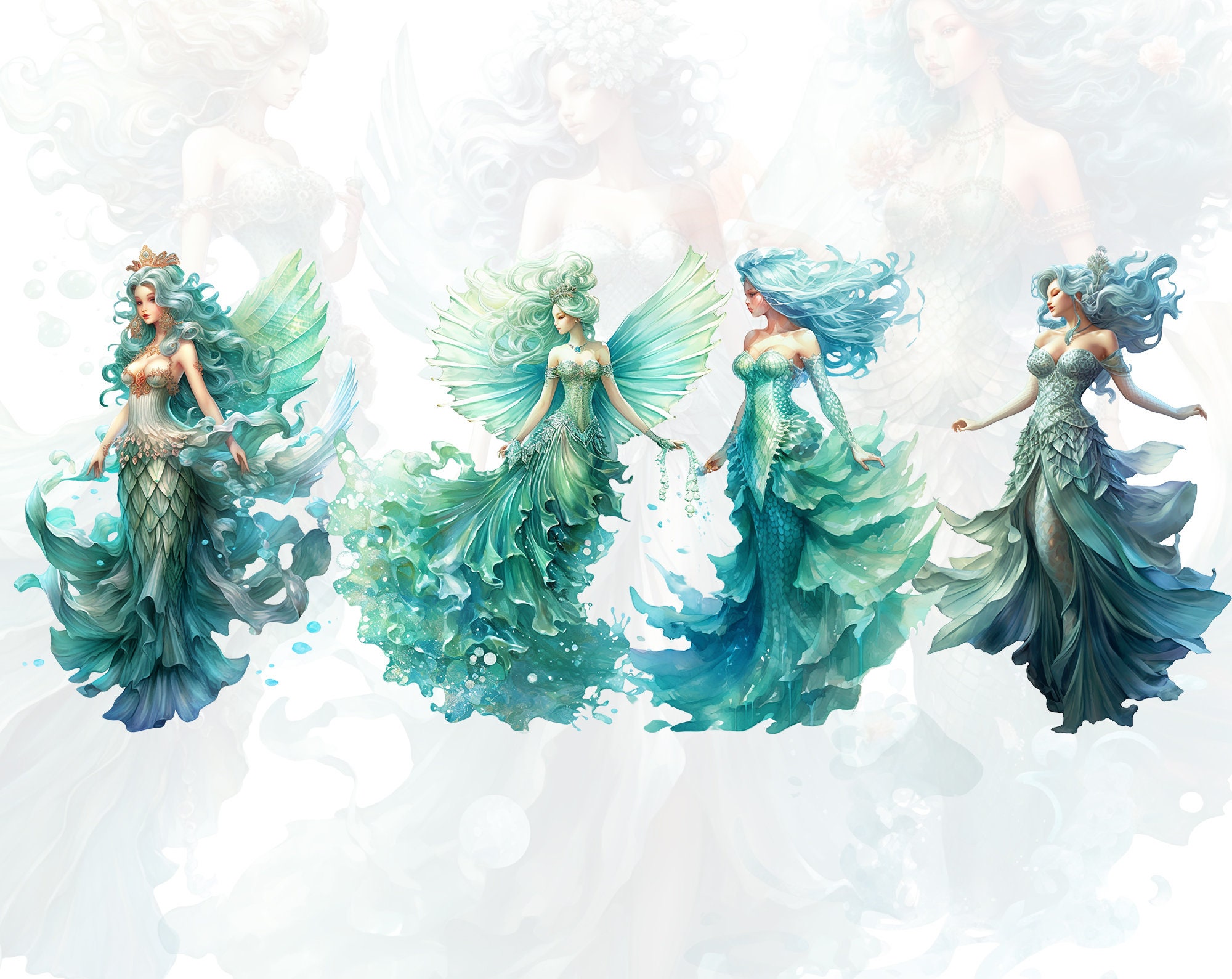 Sea Fairy Clipart Bundle | 30 PNG Ocean Fantasy Designs | Perfect for ...