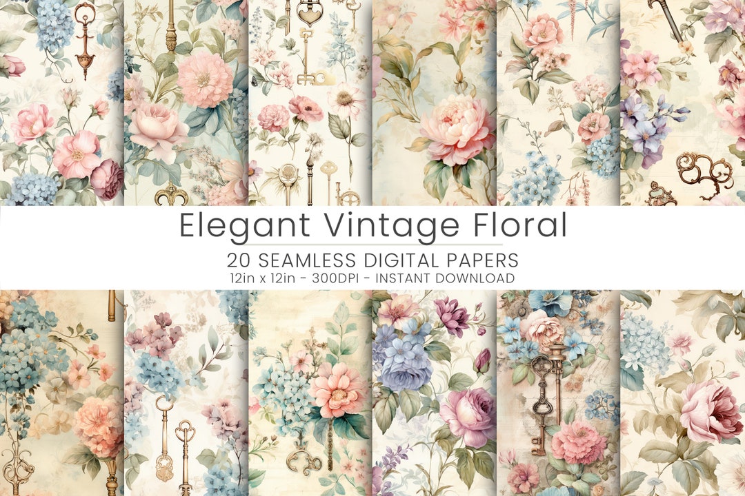 20 Elegant Vintage Floral Digital Paper - Seamless Antique Flower ...