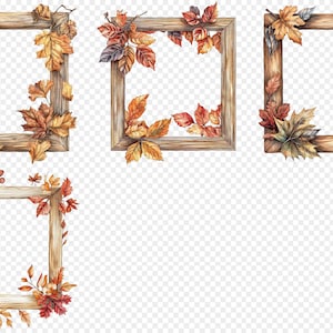 Autumn Leaves and Wood Frame 28 PNG Bundle, Fall Watercolor Border ...