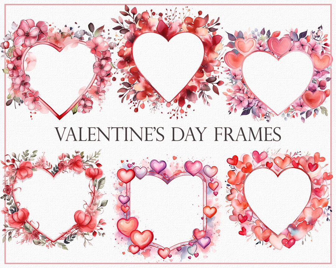 Valentine Pink Heart Frame Clipart, 20 Romantic Borders, Love Designs ...