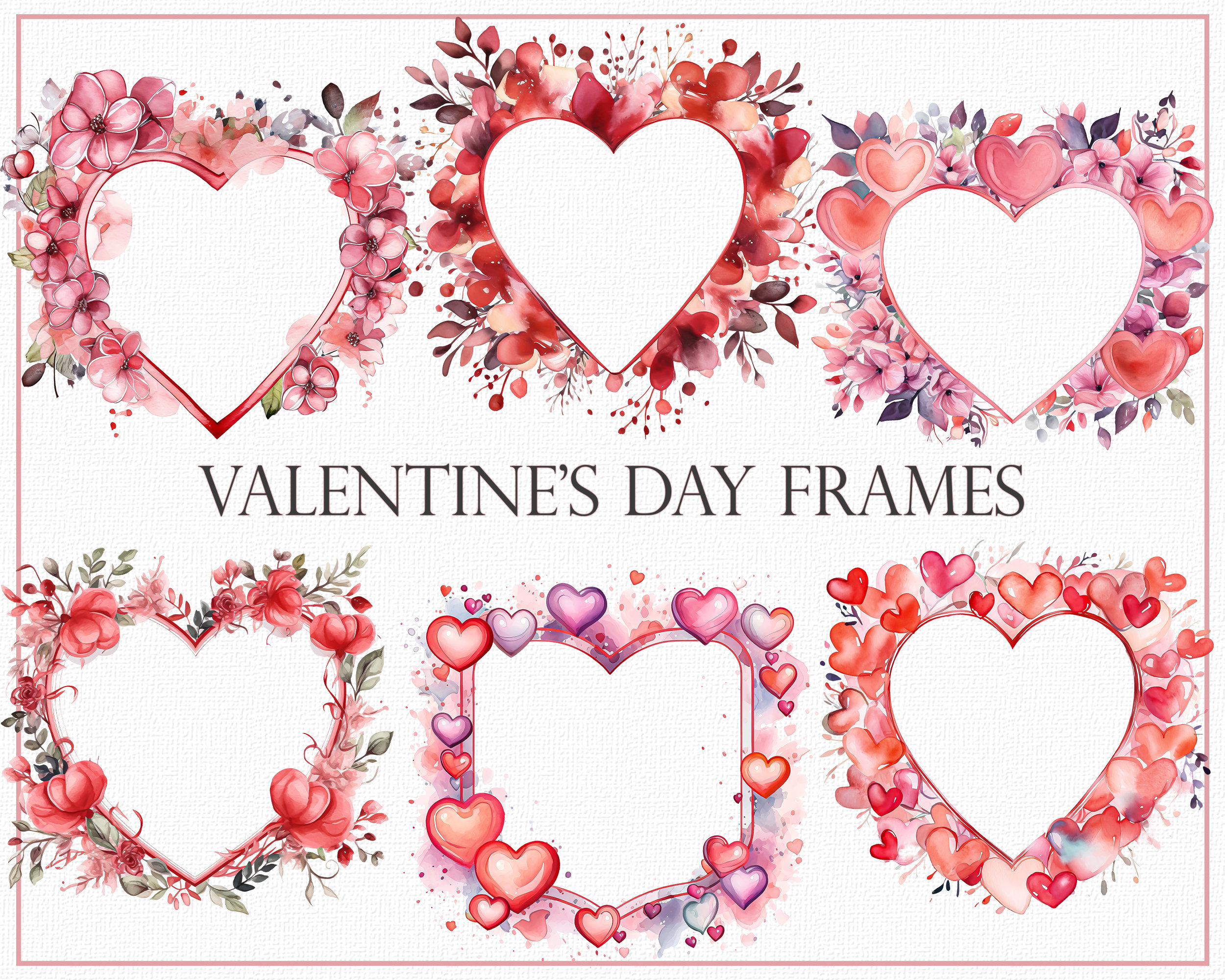 Valentine Pink Heart Frame Clipart, 20 Romantic Borders, Love Designs ...