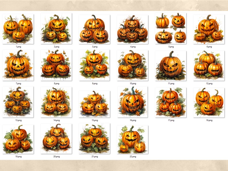 Halloween Jack-o'-lanterns Clipart - 22 PNG - Spooky Pumpkin ...