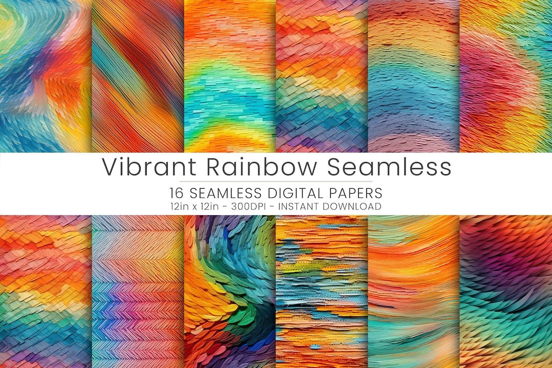 16 Vibrant Rainbow Seamless Digital Papers - Colorful Patterns for ...