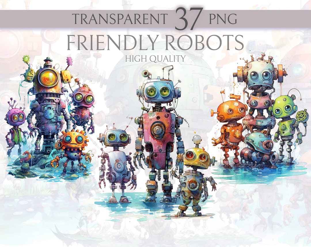 Friendly Robots Clipart, 37 PNG - Digital Robot Art, Transparent ...