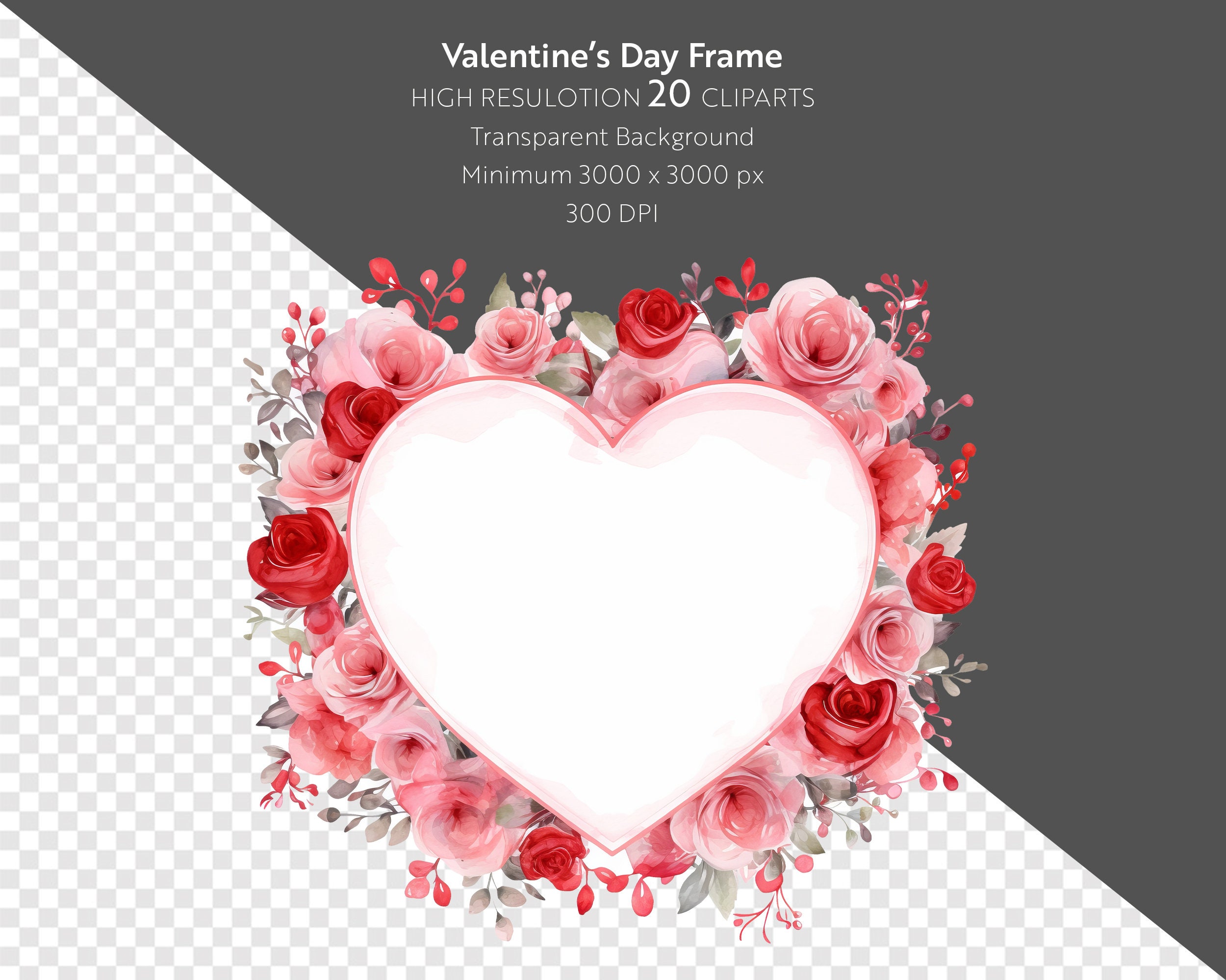 Valentine Pink Heart Frame Clipart, 20 Romantic Borders, Love Designs ...