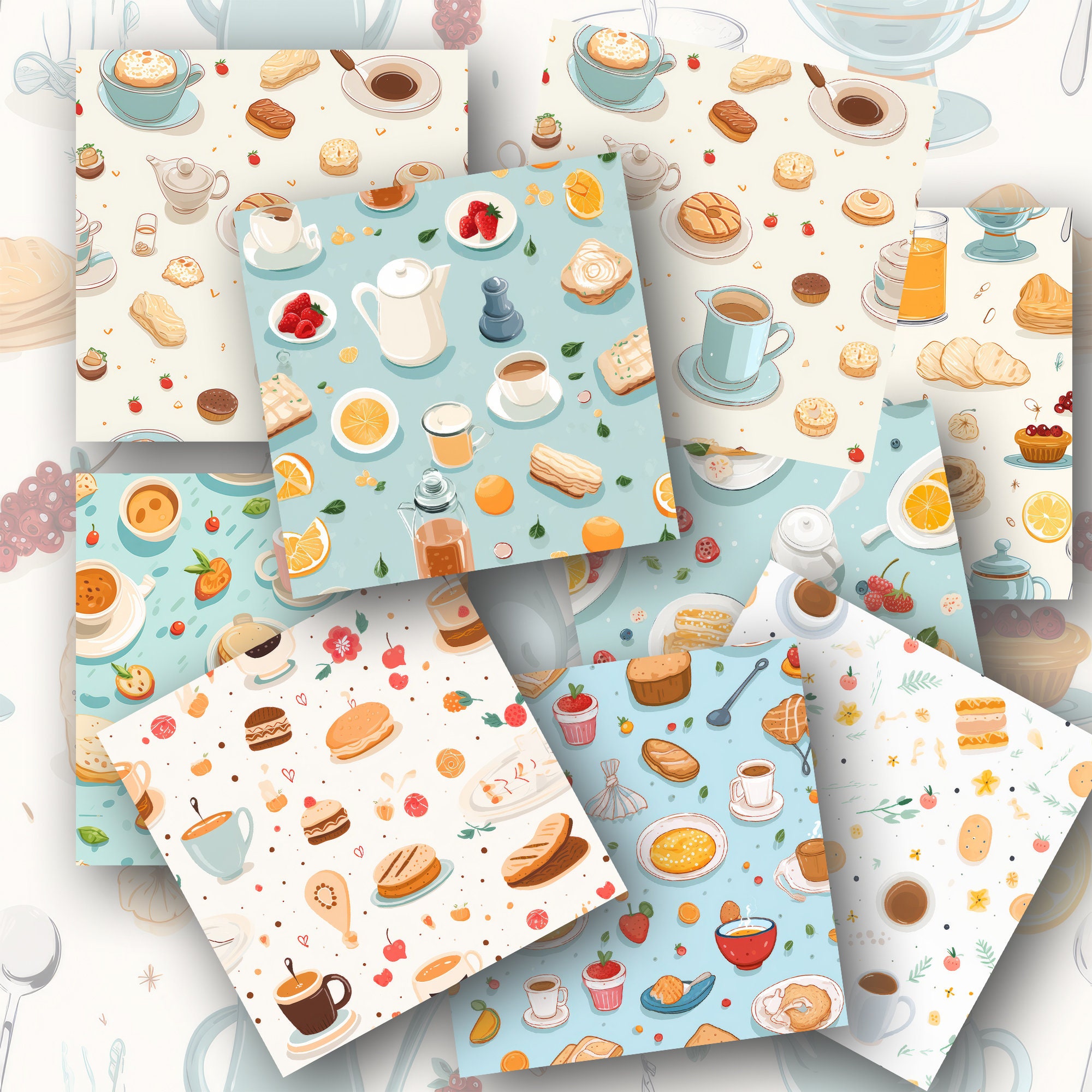 23 Cute Breakfast Digital Paper, Digital Paper, JPG, Instant Download ...