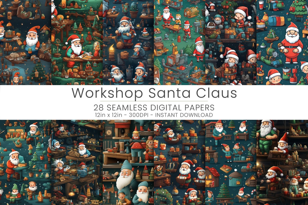 28 Workshop Santa Claus Digital Papers - Festive Christmas Designs for ...