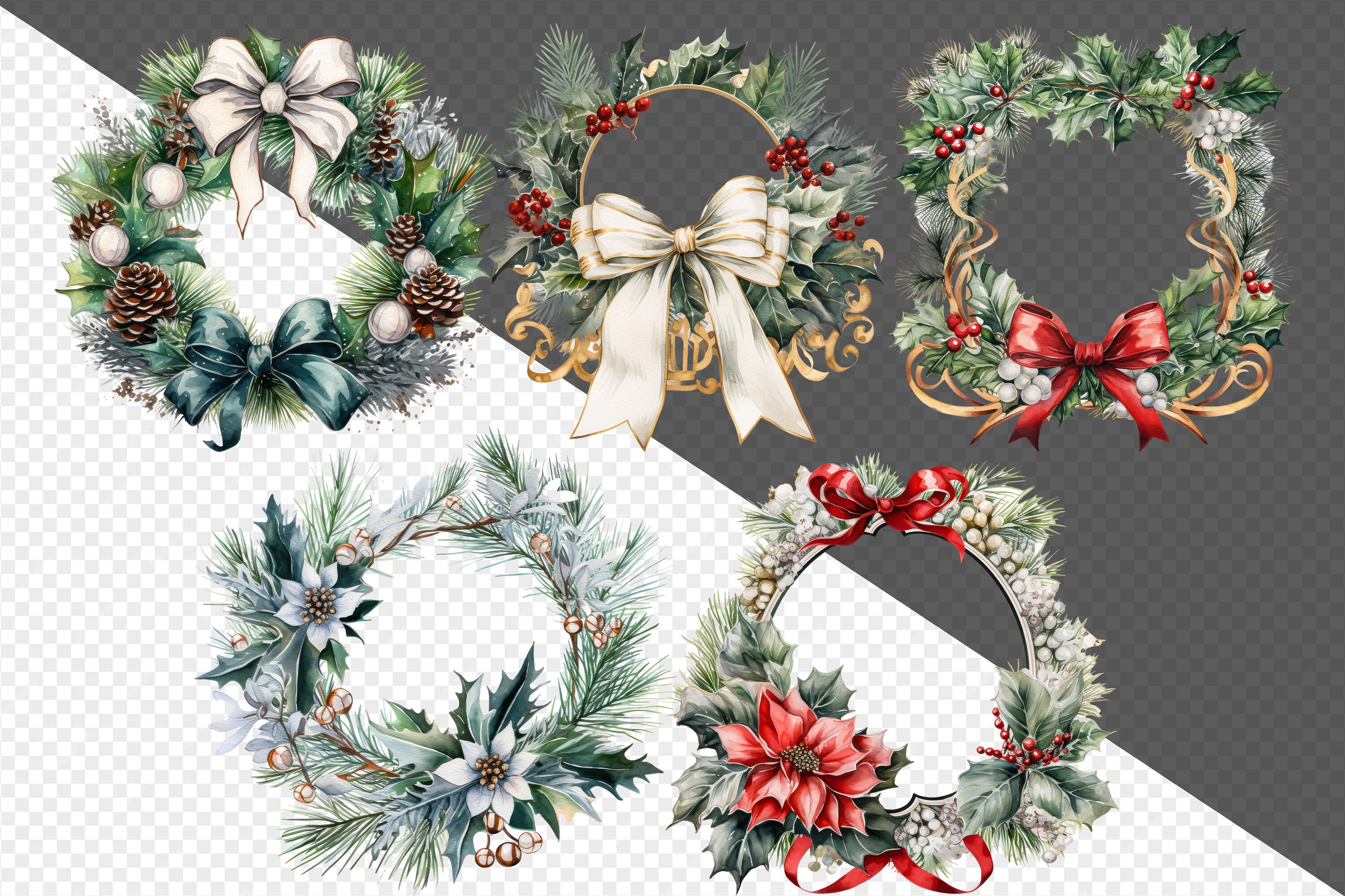 Christmas Wreath Clipart Christmas Winter Holiday Clip Art in PNG ...