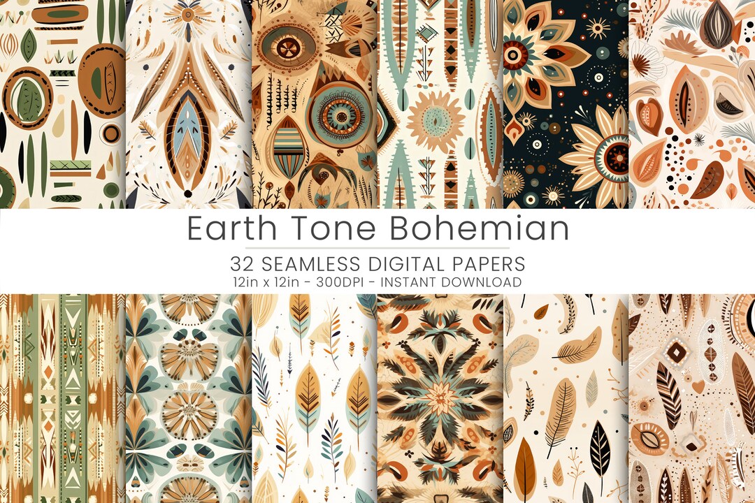 32 Earth Tone Bohemian Digital Paper, Home Decor, Repeatable, JPG ...