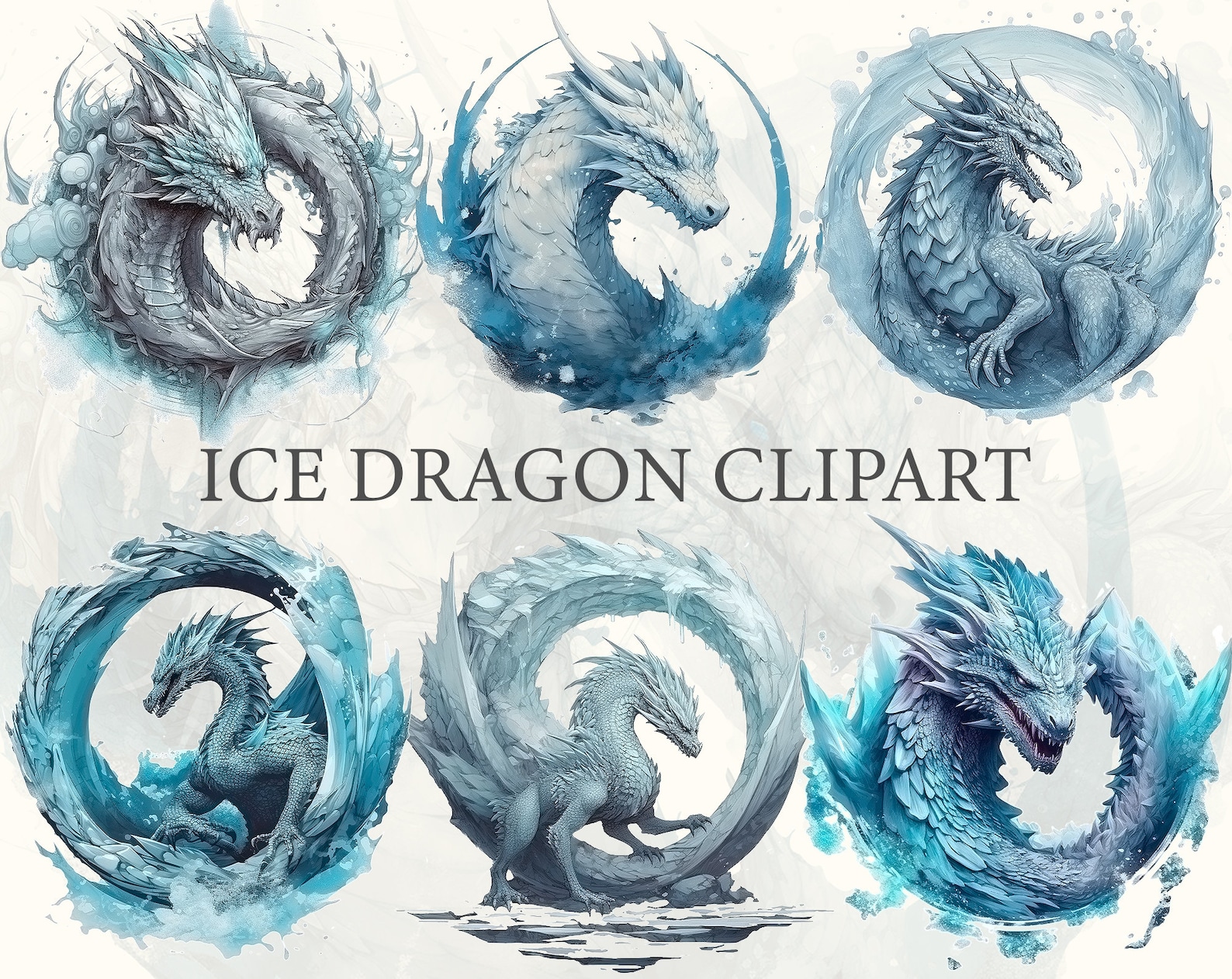 Ice Dragon Clipart Bundle - Digital Dragon Art, Transparent Background ...