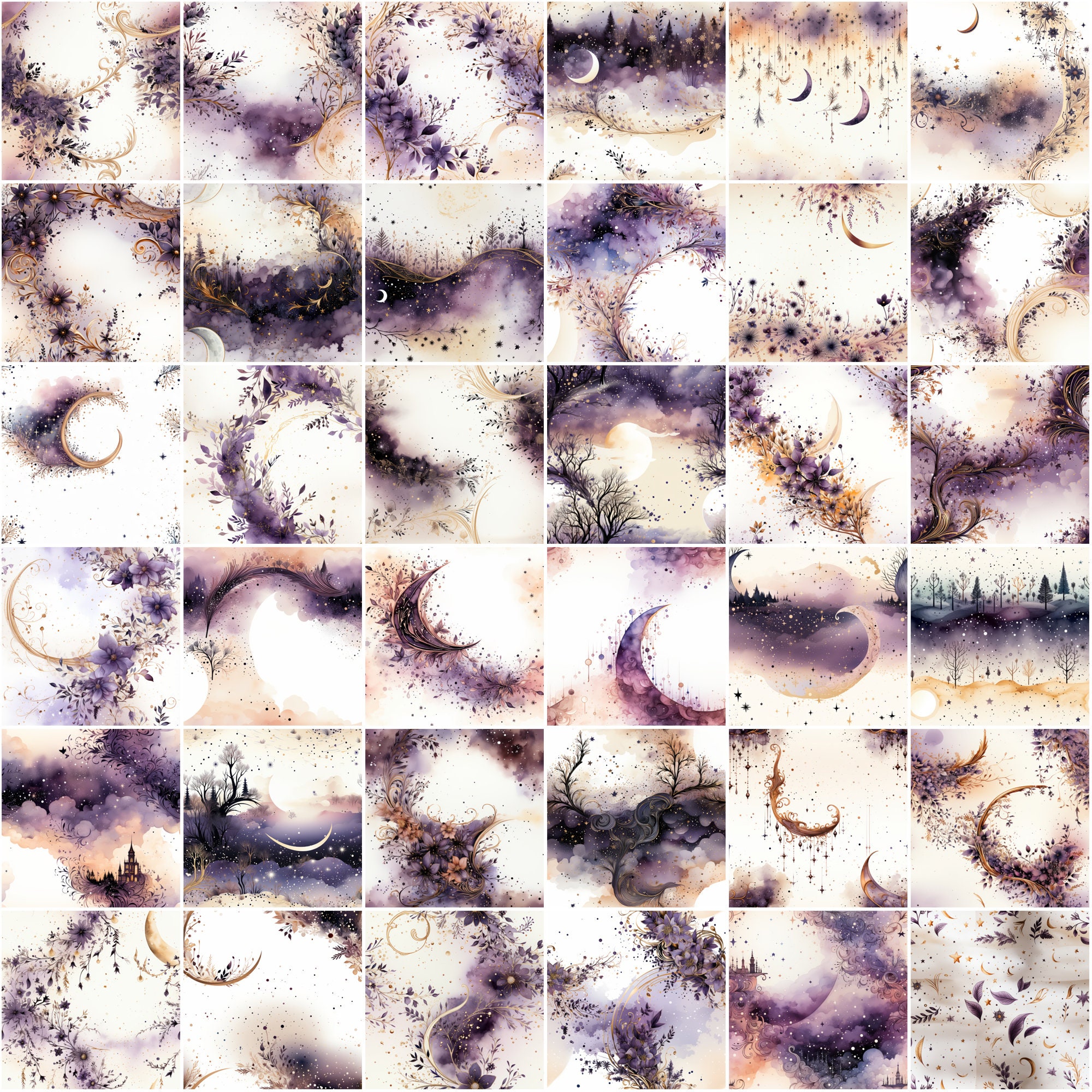 36 Magic Crescent Digital Paper - Illuminate Your Creations With ...