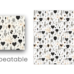 20 Boho Black and White Hearts Digital Paper, JPG, Instant Download ...