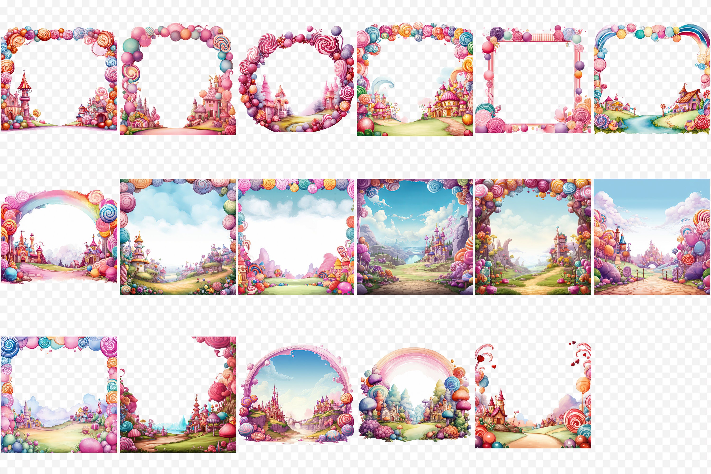 Colorful Candy Land Clipart Frame, 53 Instant Download PNG, Sweet Candy ...