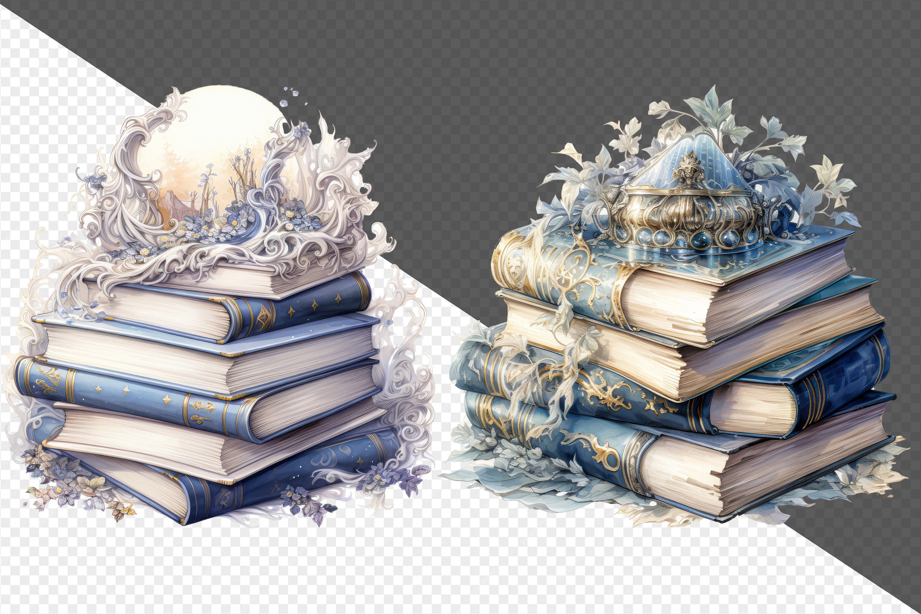 Watercolor Fantasy Books Clipart, Open Creative Books, Mystical Book ...