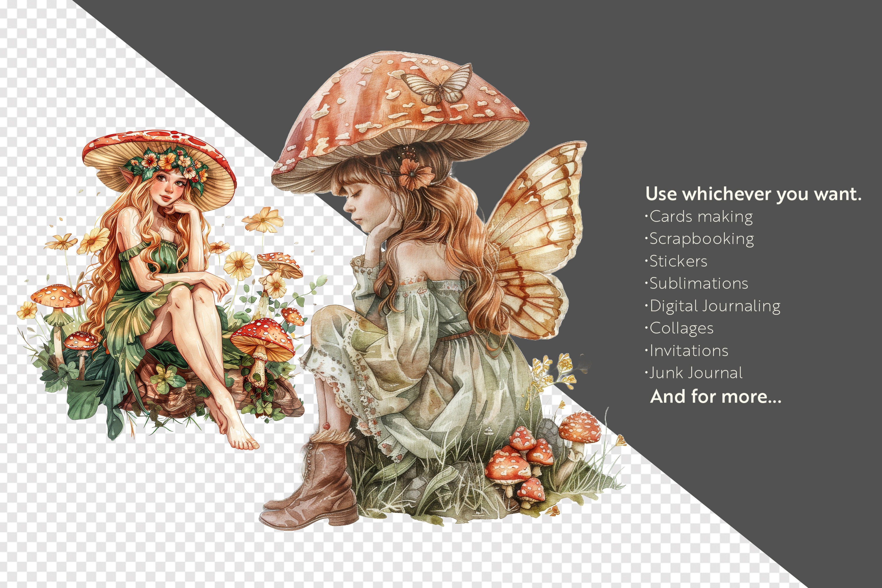Mushroom Fairy Clipart, 28 Fairy Tale Graphics in Watercolour Clipart ...