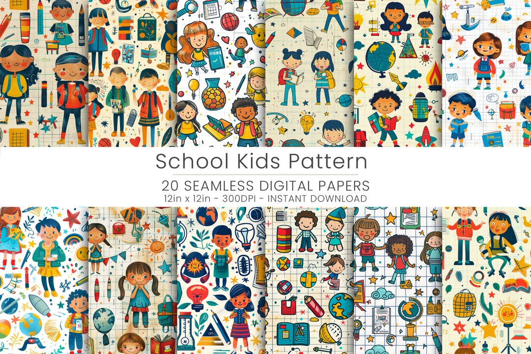20 School Kids Pattern Seamless Digital Paper | Fun Children’s ...