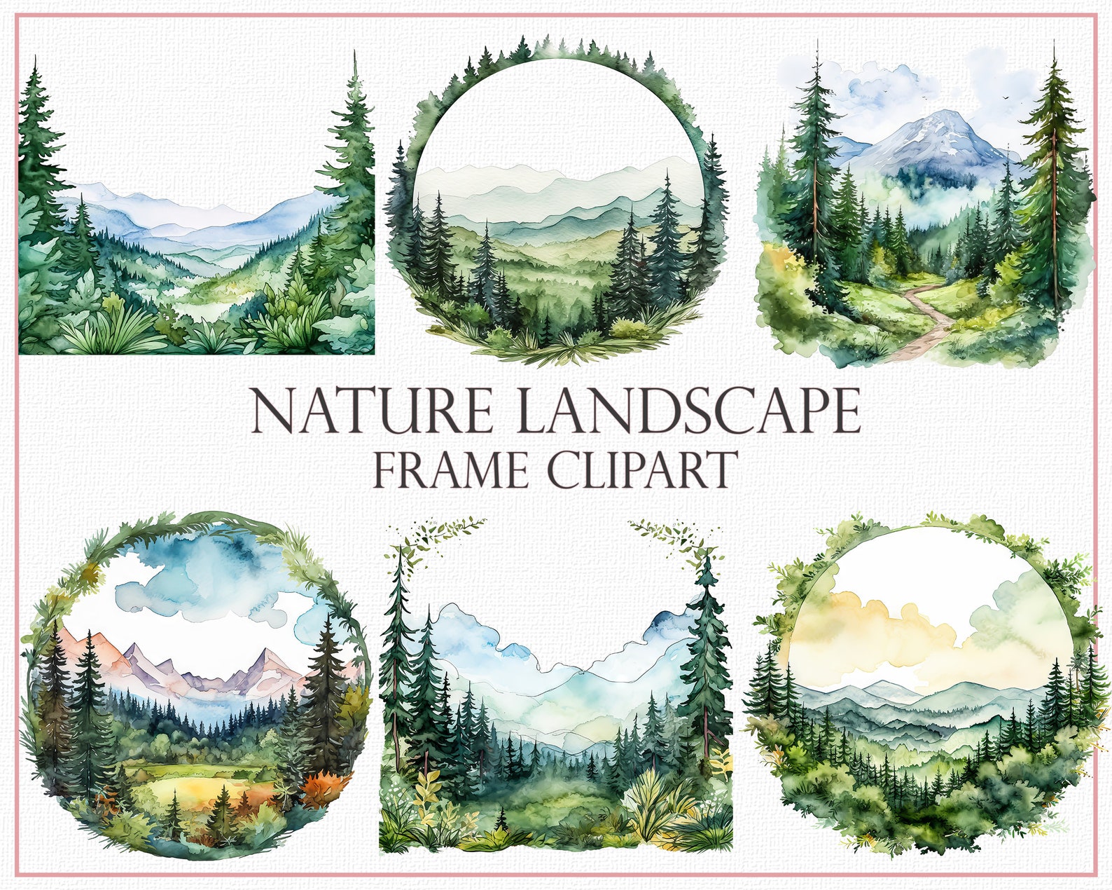 Nature Landscape Frame Clipart, 24 Scenic Borders Collection, Landscape ...