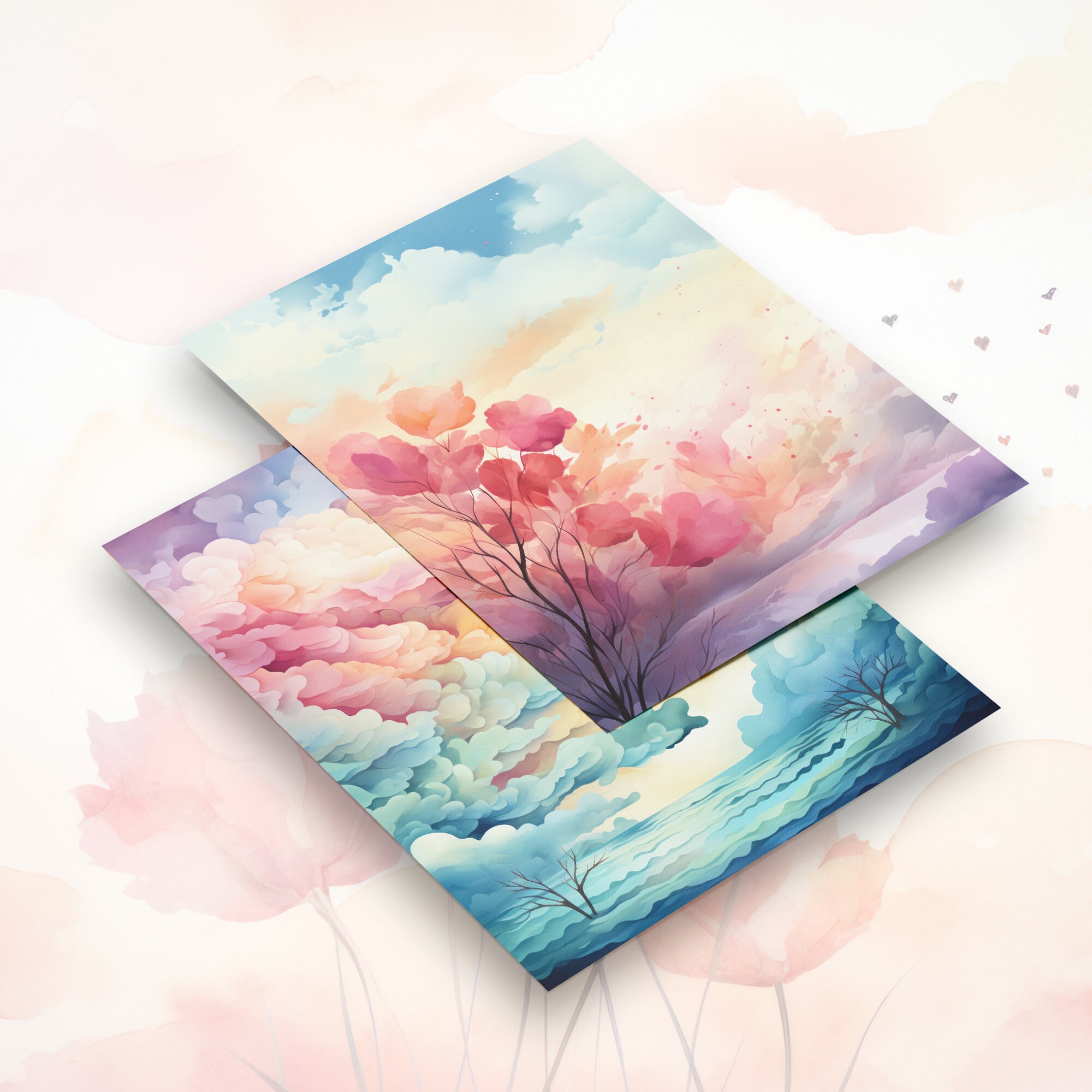 29 Peaceful Watercolor Landscape Digital Papers Yoga, Meditation Art ...