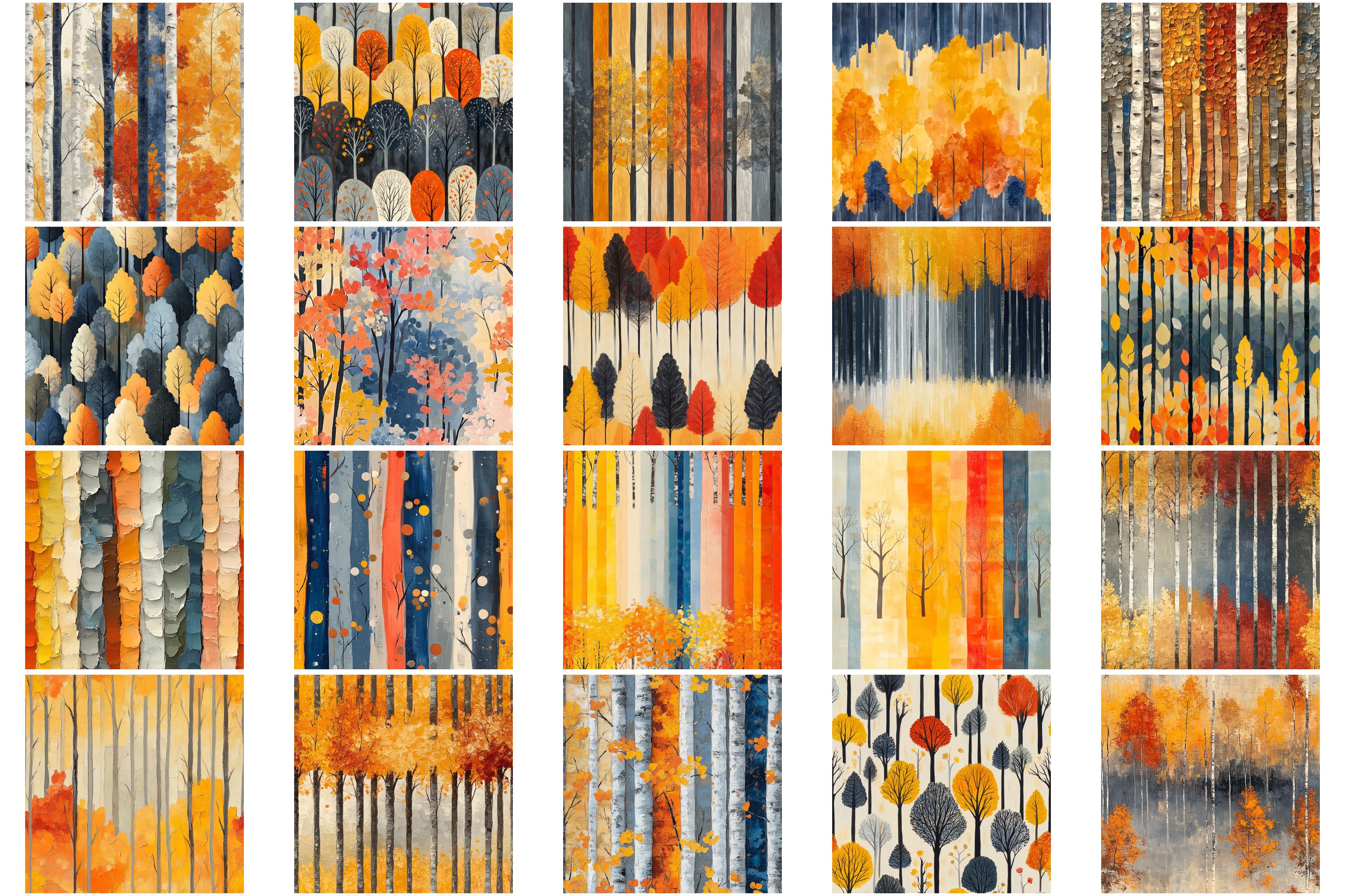 20 Autumn Tree Seamless Pattern Digital Paper | Fall Forest Backgrounds ...