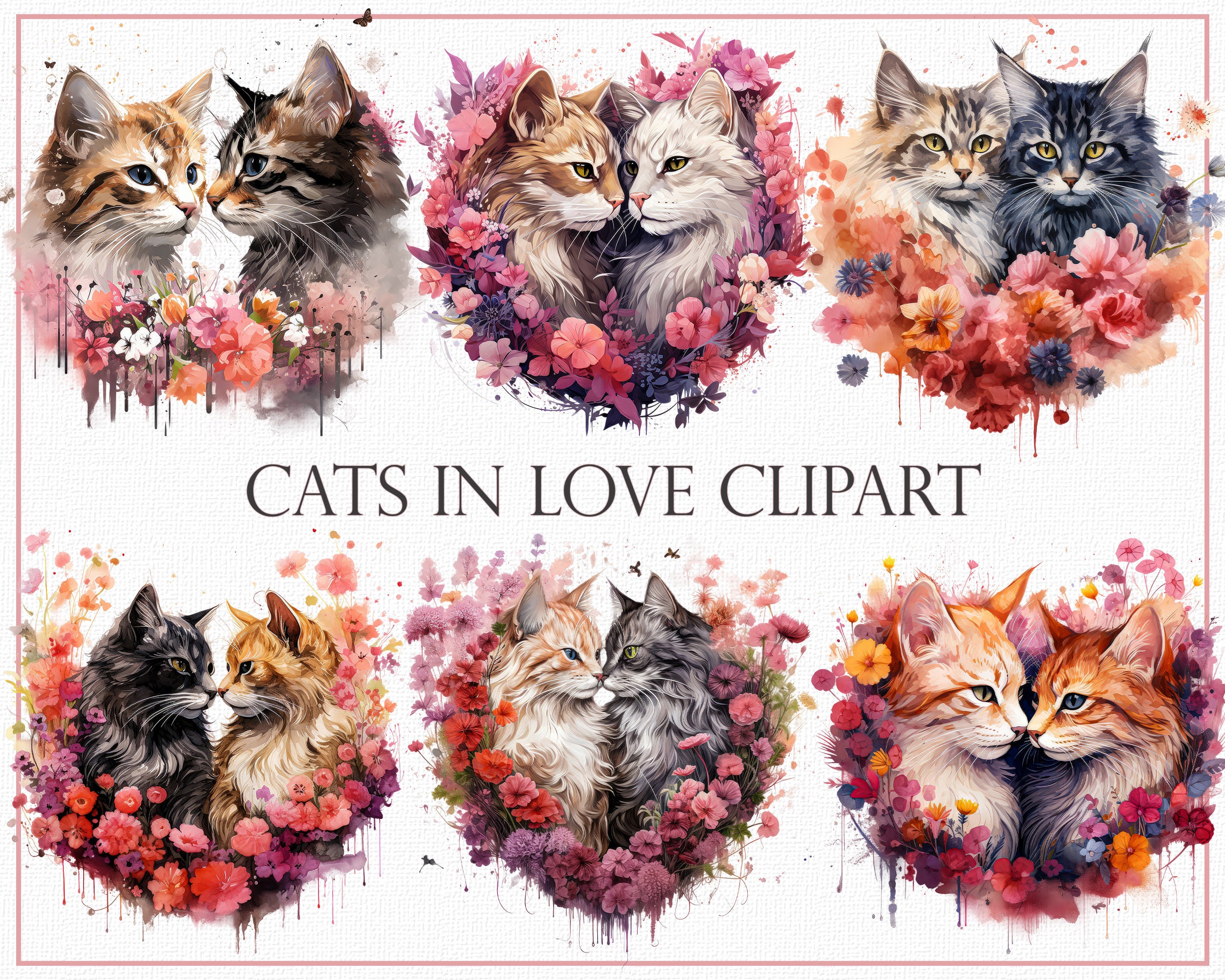 Cats in Love Clipart Romantic Feline Illustrations, Valentine's Day ...