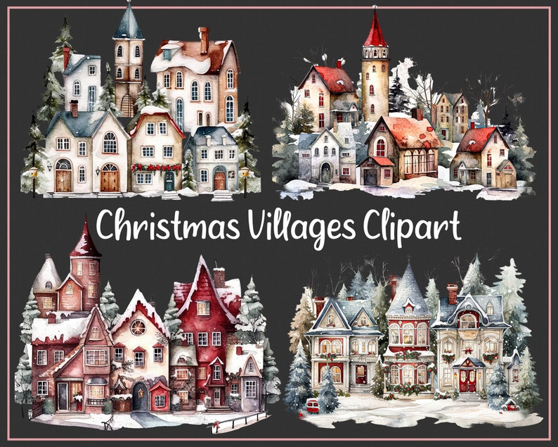 Christmas Villages Clipart, Winter Holiday House 22 PNG, Festive Winter ...