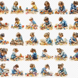 Watercolor Children Playing in Sandbox Clipart PNG, 38 Kids Playing ...